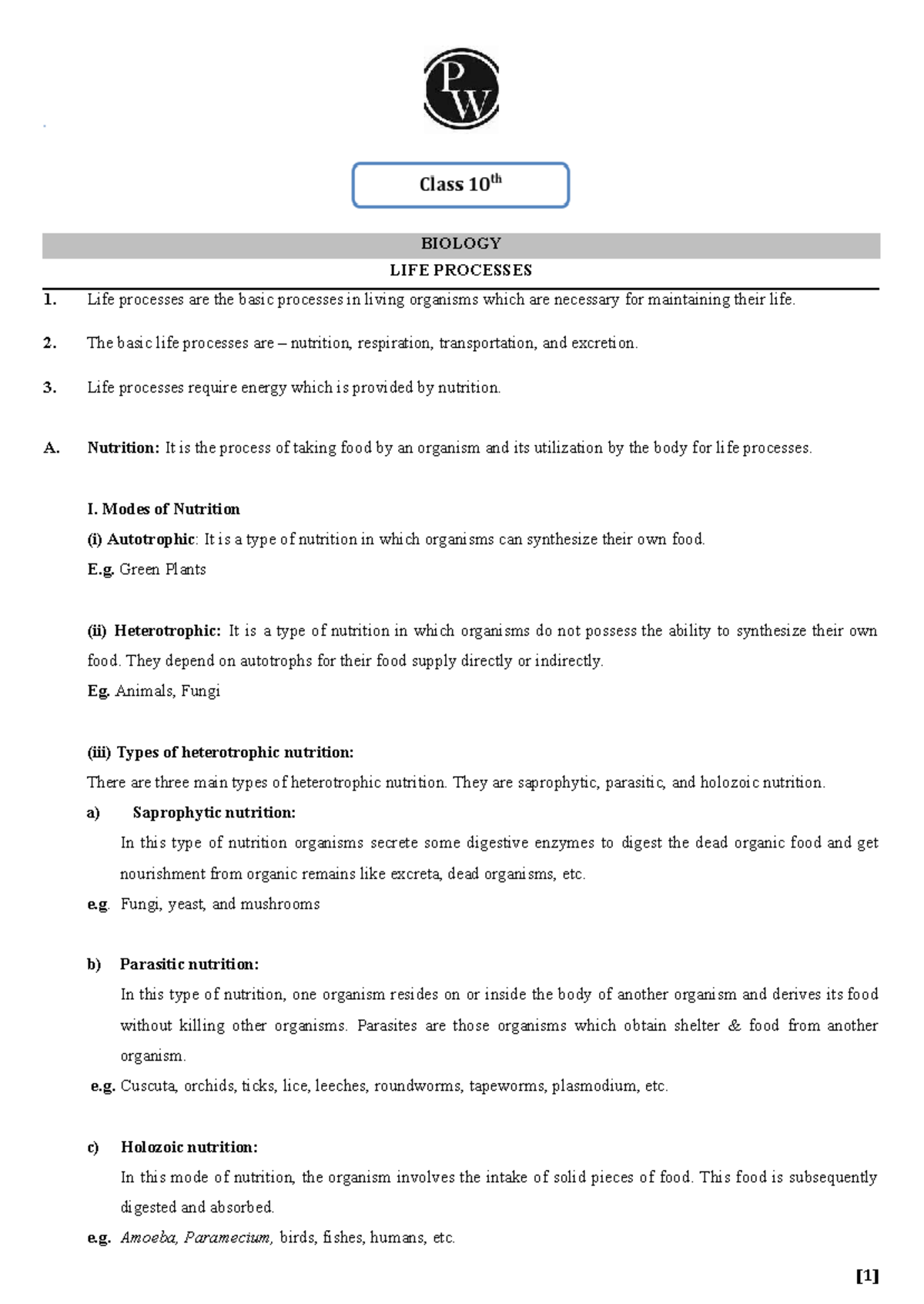BIOLOGY LIFE PROCESSES: Exam Revision Notes - Studocu