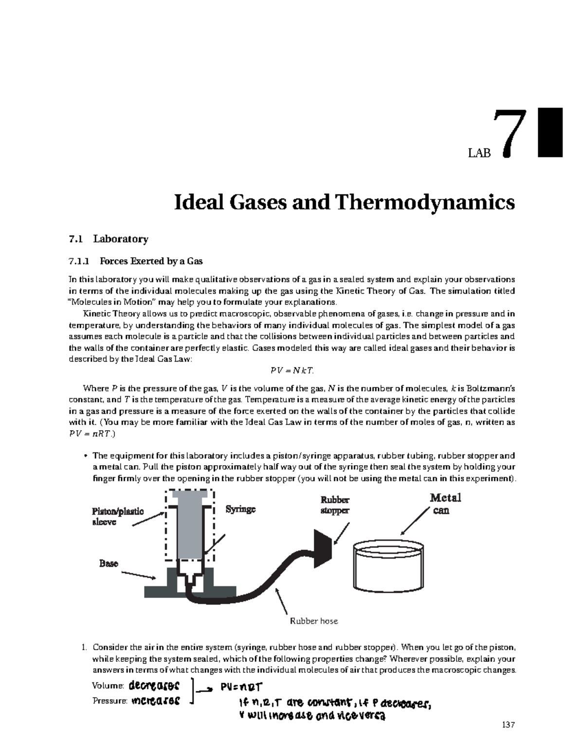 Physics LAB 6 - LAB 7 Ideal Gases and Thermodynamics ####### 7 ...