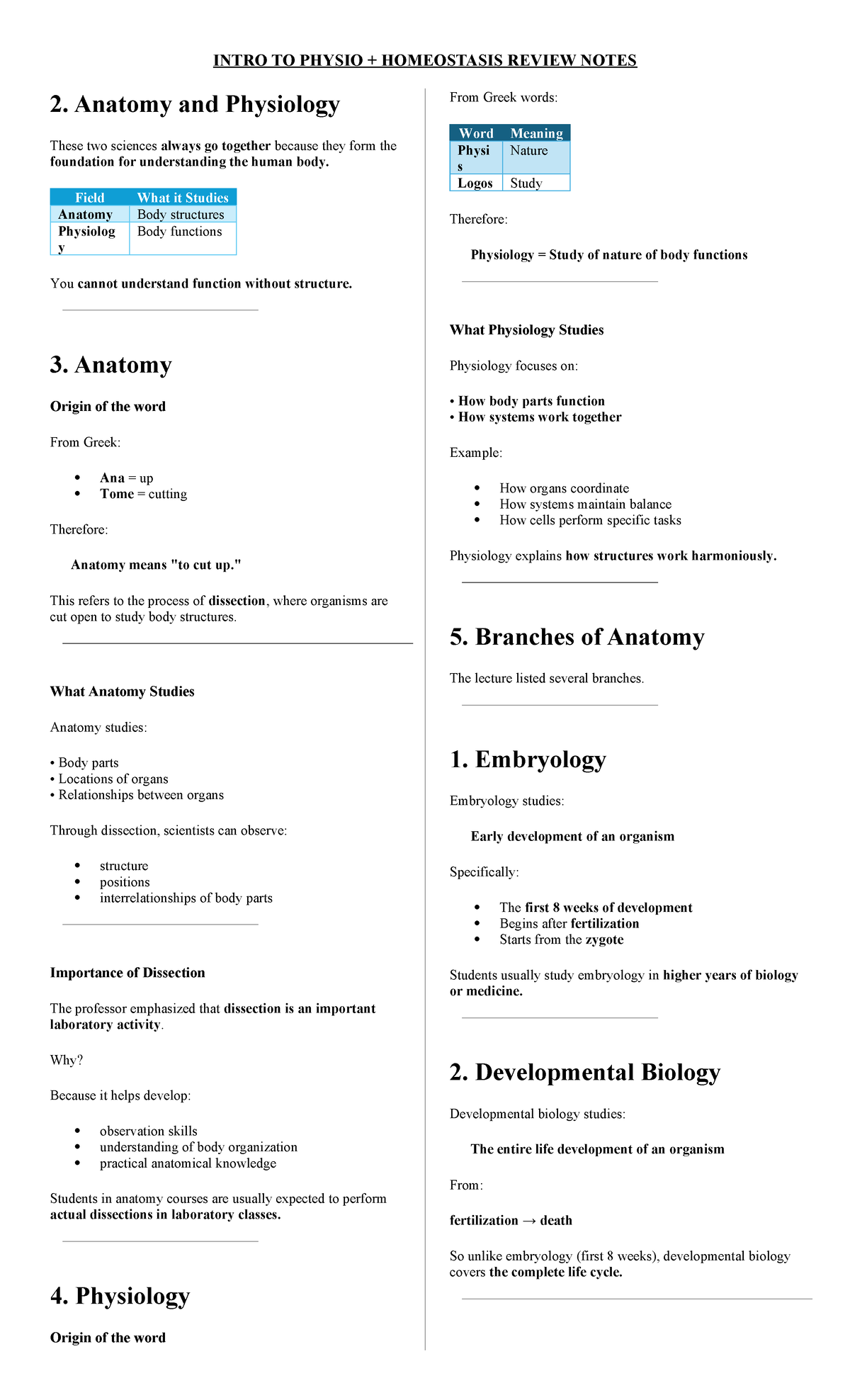 Intro to PHYSIO 101: Homeostasis Review Notes - Studocu