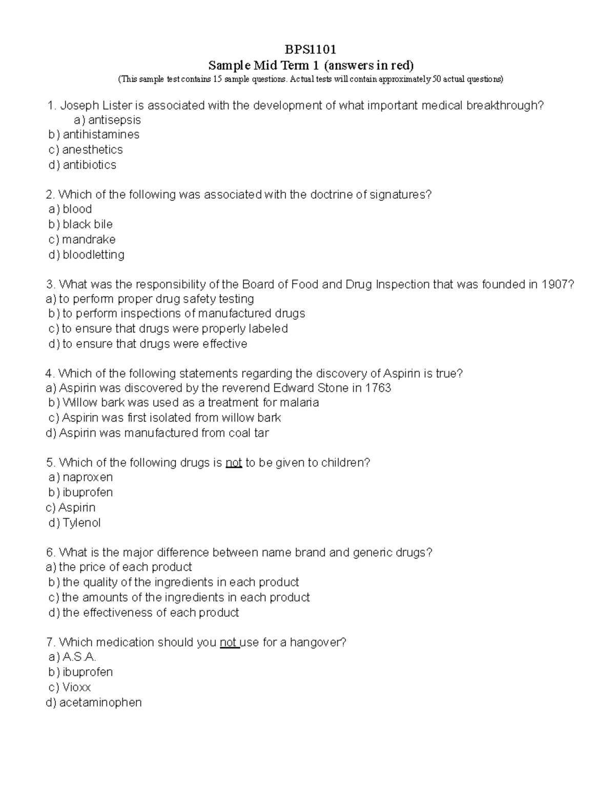 BPS1101 Sample Midterm 1 Questions and Answers - Studocu