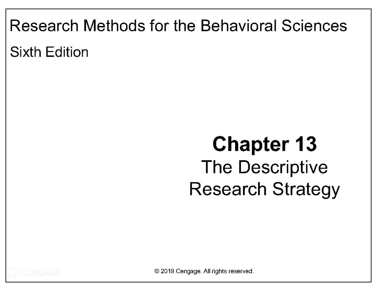 Chapter 13 - Overview of Descriptive Research Methods - Studocu