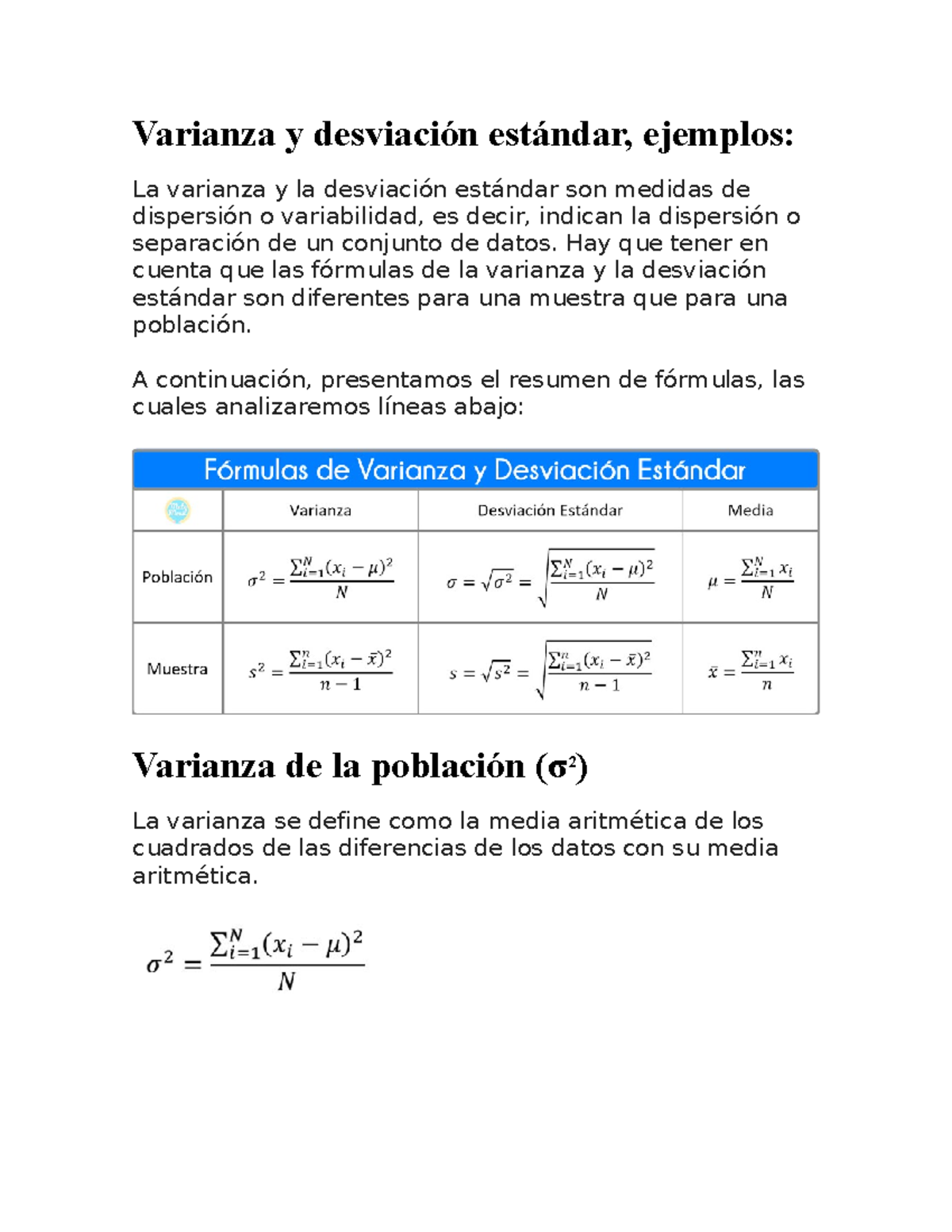 3.1.3 Varianza y Desviación Estándar: Conceptos y Fórmulas - Studocu