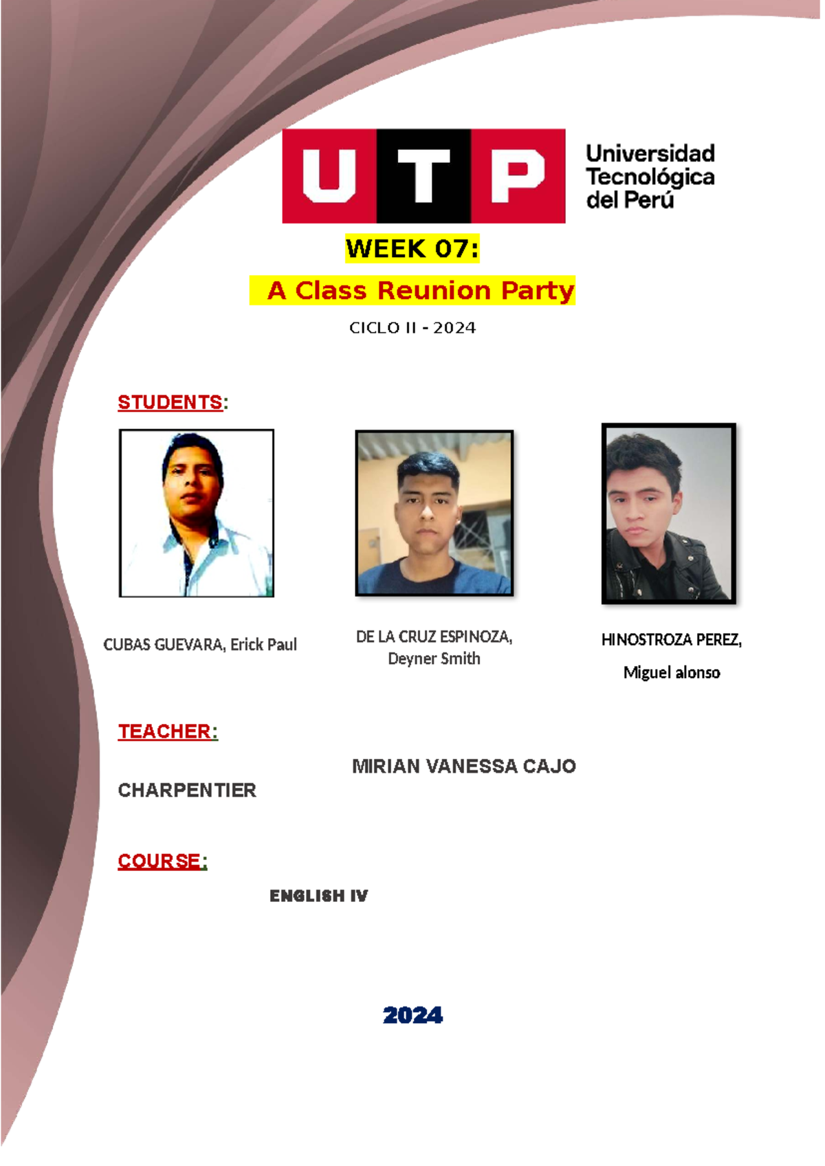 WEEK 07: Class Reunion Party - English IV 2024 - Studocu