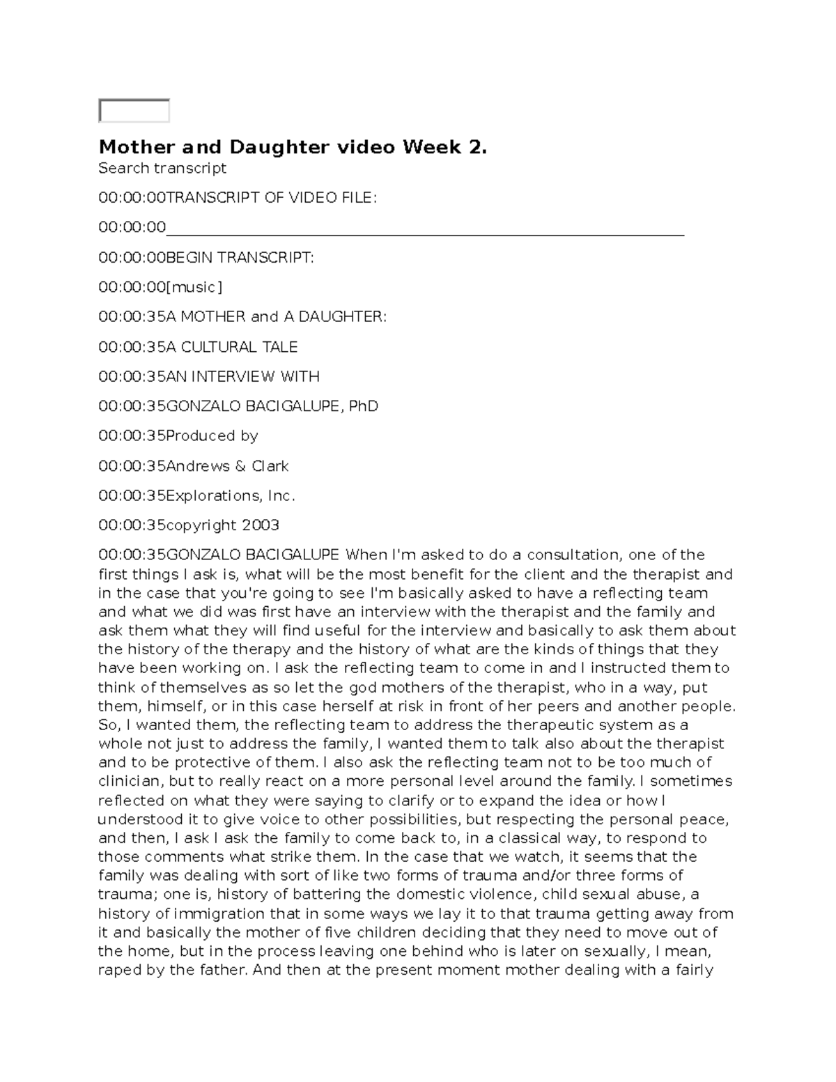 Mother-Daughter Cultural Insights: Video Discussion Week 2 - Studocu