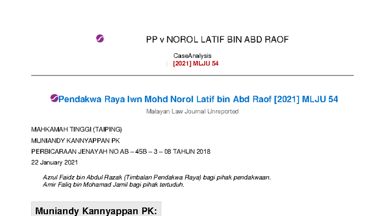 Pendakwa Raya lwn Mohd Norol Latif bin Abd Raof: Analisis Kes [2021 ...