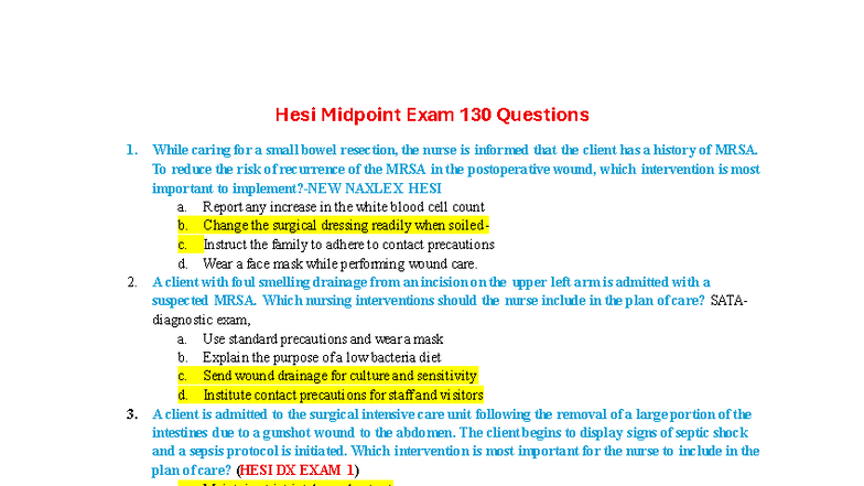 HESI Midpoint Exam Review: 130 Essential Questions for Success - Studocu