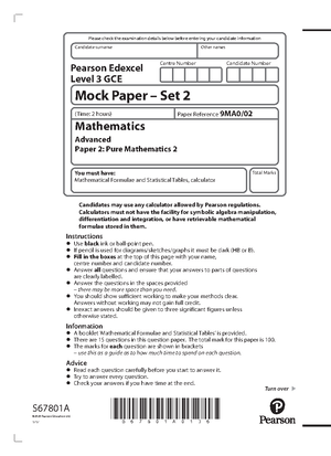 0s4 9MA0 01 Pure 1 Mock set 4 pdf - Centre Number Candidate Number ...