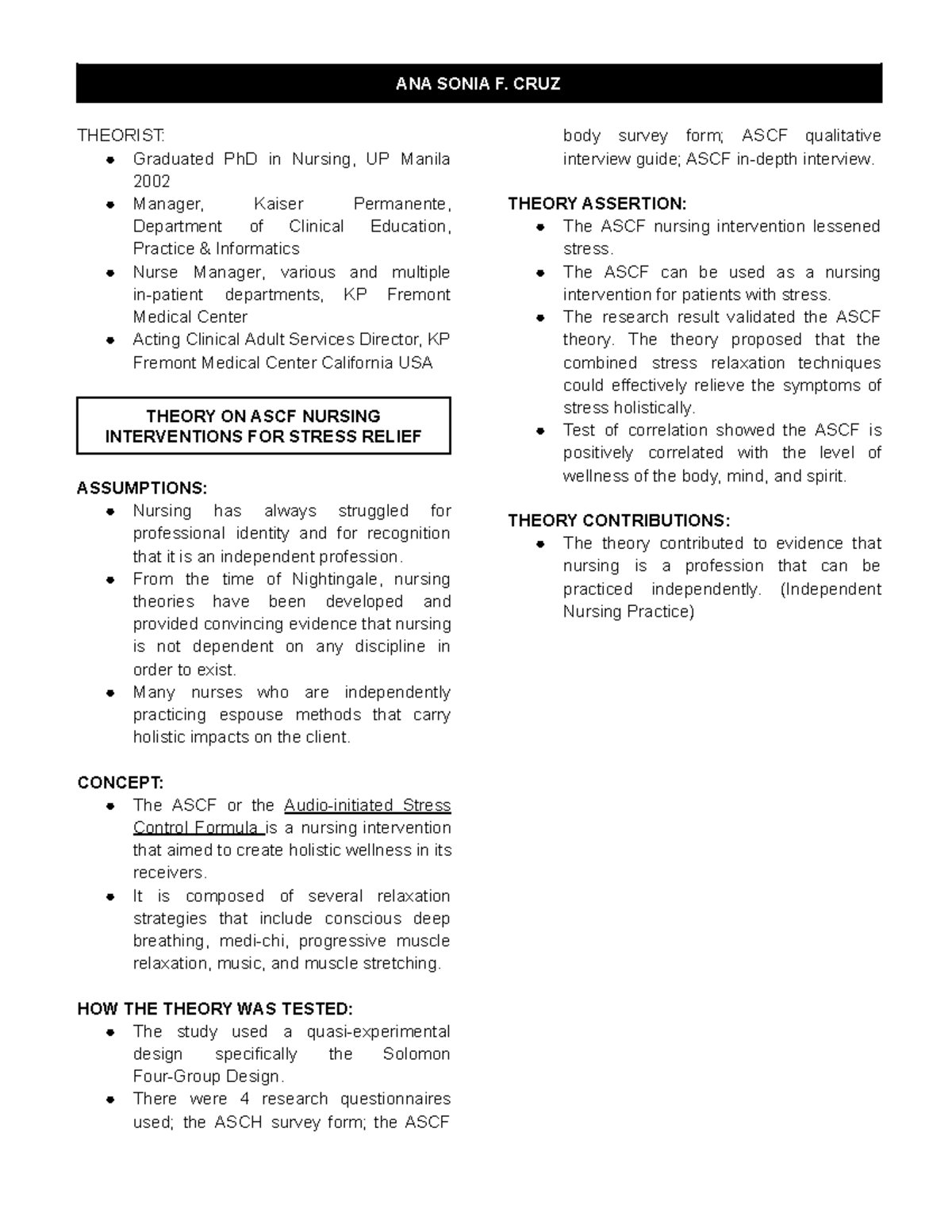 ASCF Nursing Interventions for Stress Relief: Theory & Application ...