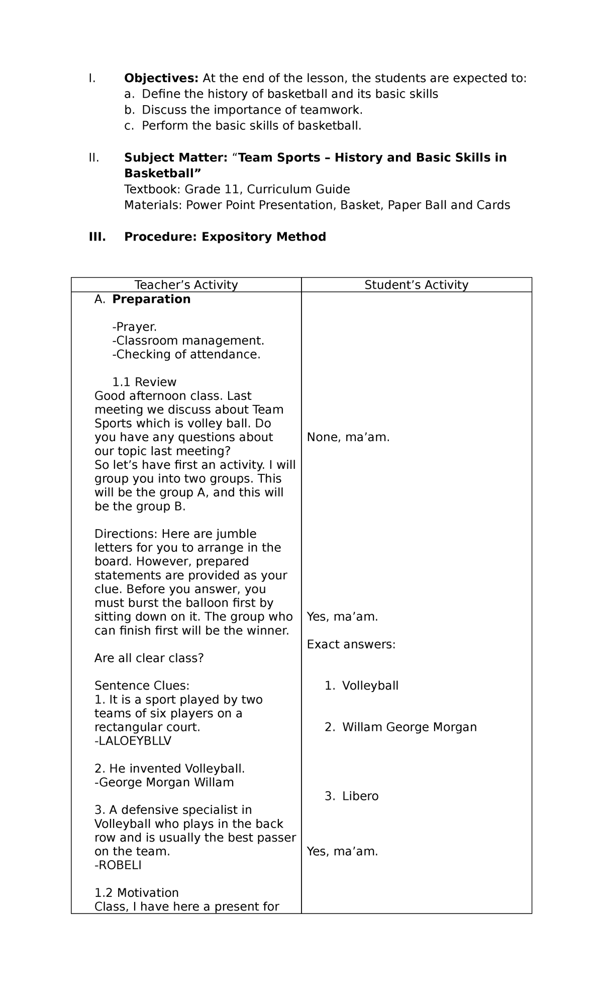 Team Sports – History and Basic Skills in Basketball Detailed Lesson ...