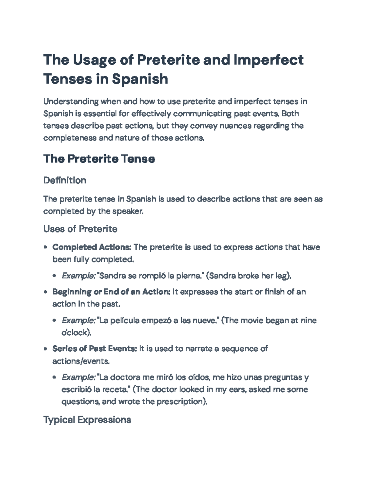 Mastering Preterite and Imperfect Tenses in Spanish - Class Notes - The ...