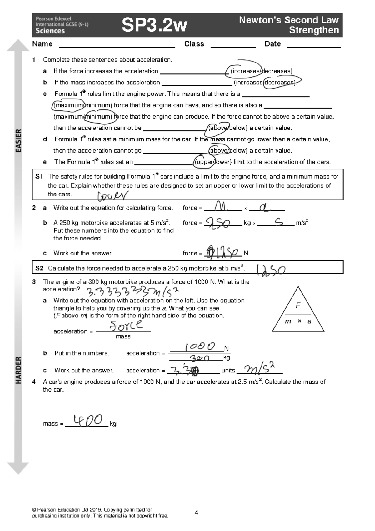 Newtons Second Law Strengthen SP3.2w: Acceleration and Force ...