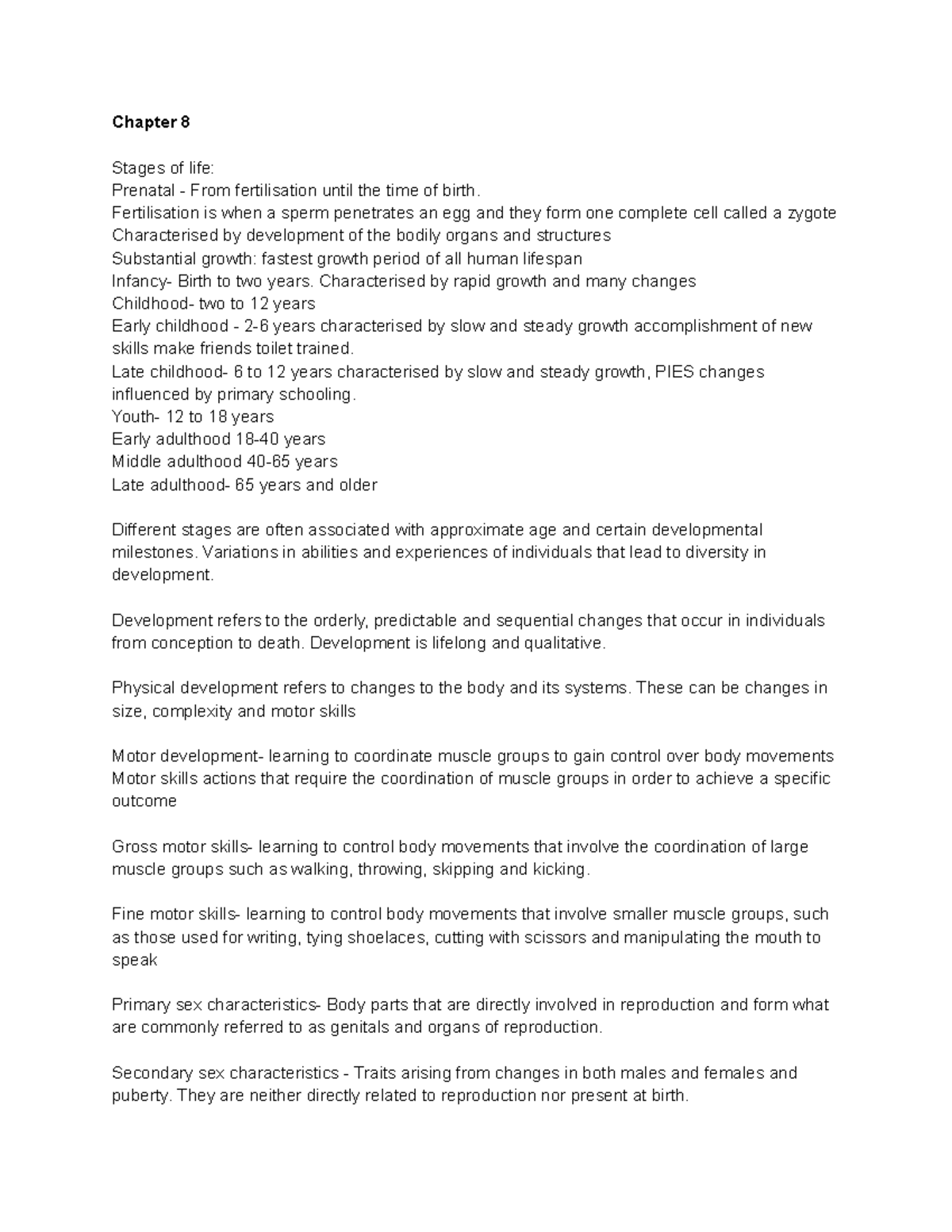 HHD Unit 2 AOS 2: Stages of Life and Developmental Changes - Studocu