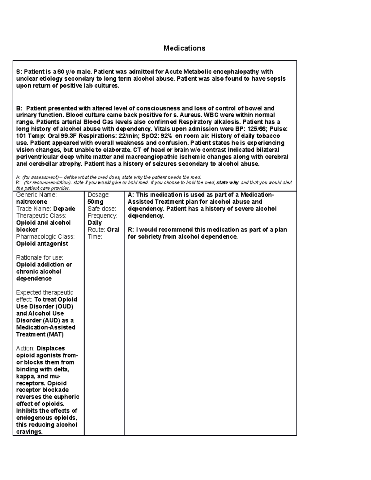 QSEN Medication Administration Week 9: Alcohol Dependency Treatment ...