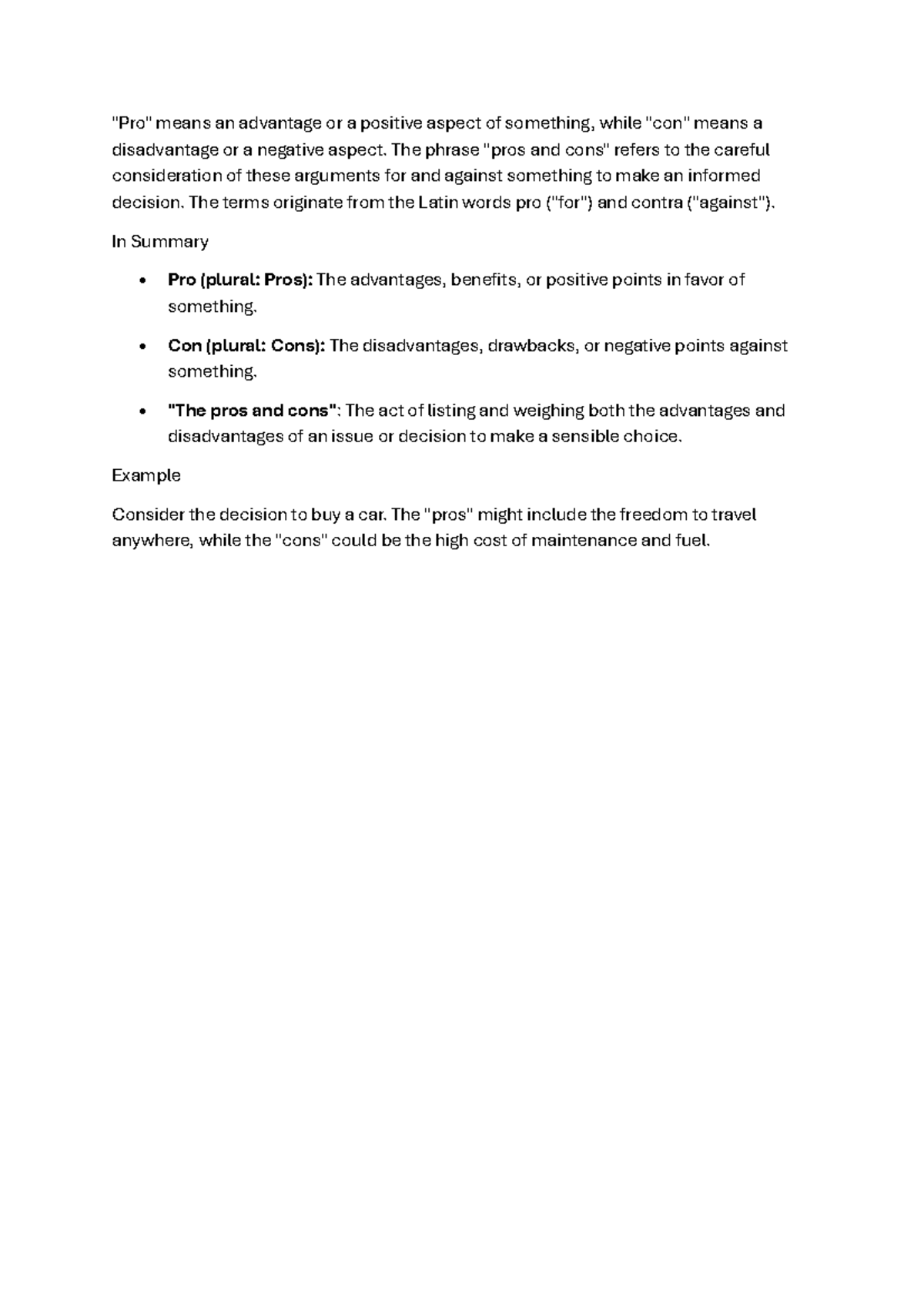 Document 8 - Pros and Cons Analysis Practice - Studocu
