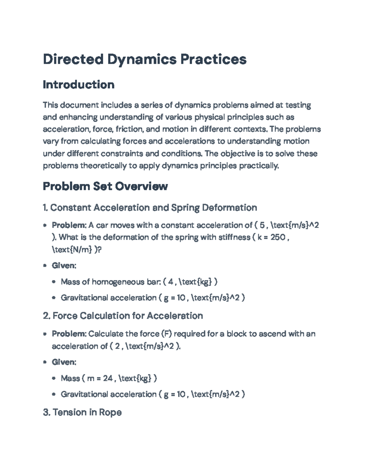 Dynamic Problems Set: Understanding Acceleration, Forces, and Motion ...