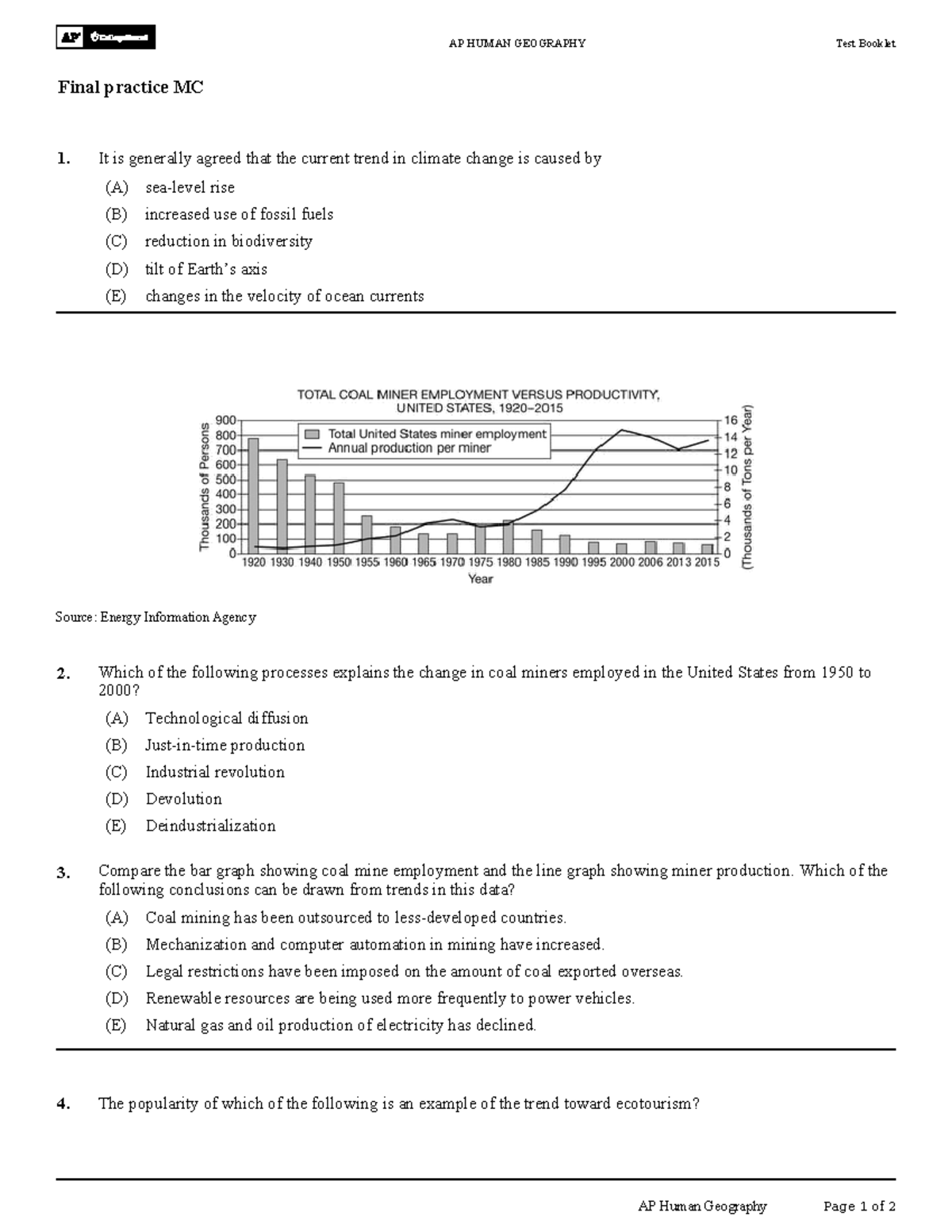 AP HUMAN GEOGRAPHY Final Exam Practice MC Questions and Notes - Studocu