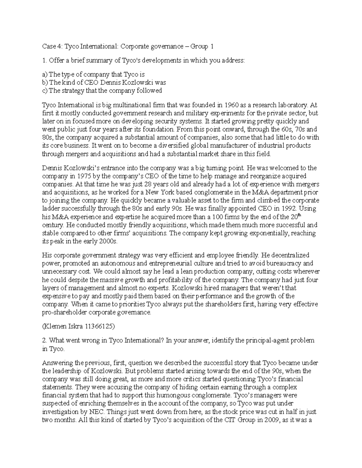 Tyco International Case Study: Corporate Governance Insights (Case 4 ...