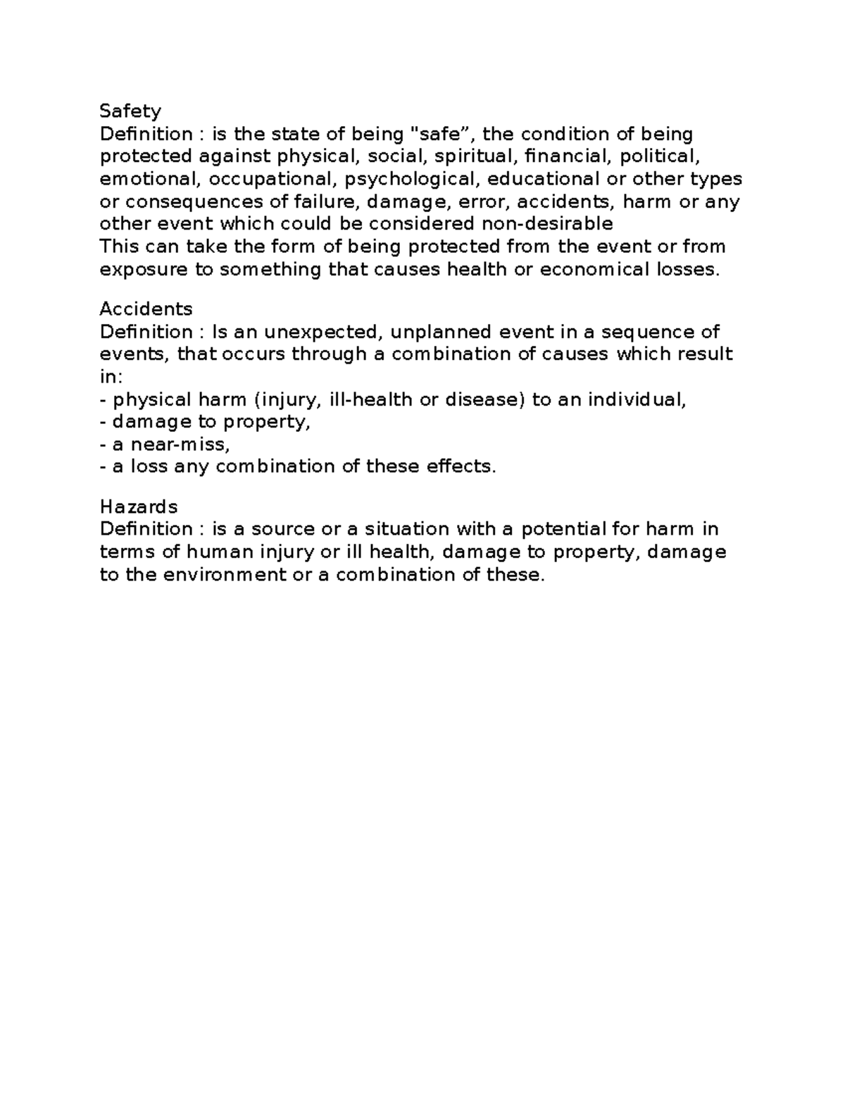 Safety Definitions: Understanding Safety, Accidents, Hazards, and Risks ...