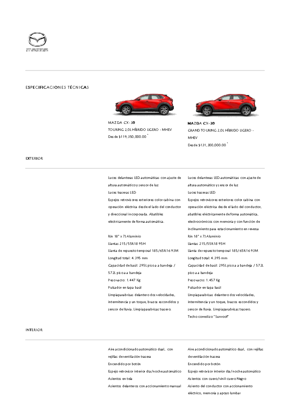 ESPECIFICACIONES TÉCNICAS MAZDA C30 TOURING 2.0L HÍBRIDO MHEV - Studocu