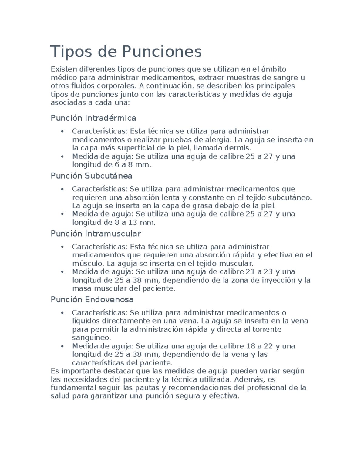 Tipos de Punciones Médicas: Intradérmica, Subcutánea, Intramuscular ...