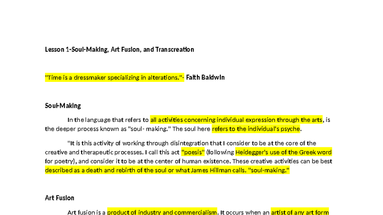 Lesson on Art Fusion and Transcreation (ART 101) - Studocu