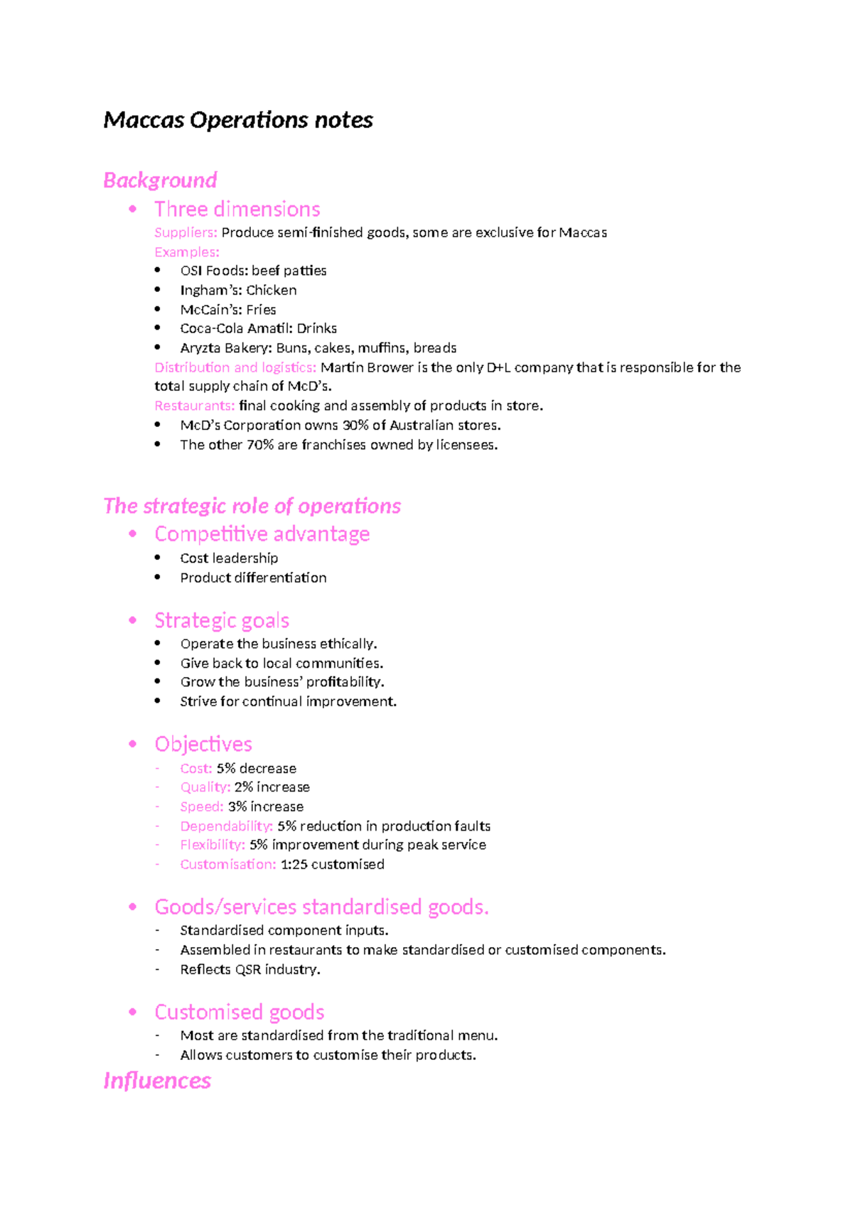 Maccas Operations Overview: Supply Chain, Strategy & Management - Studocu