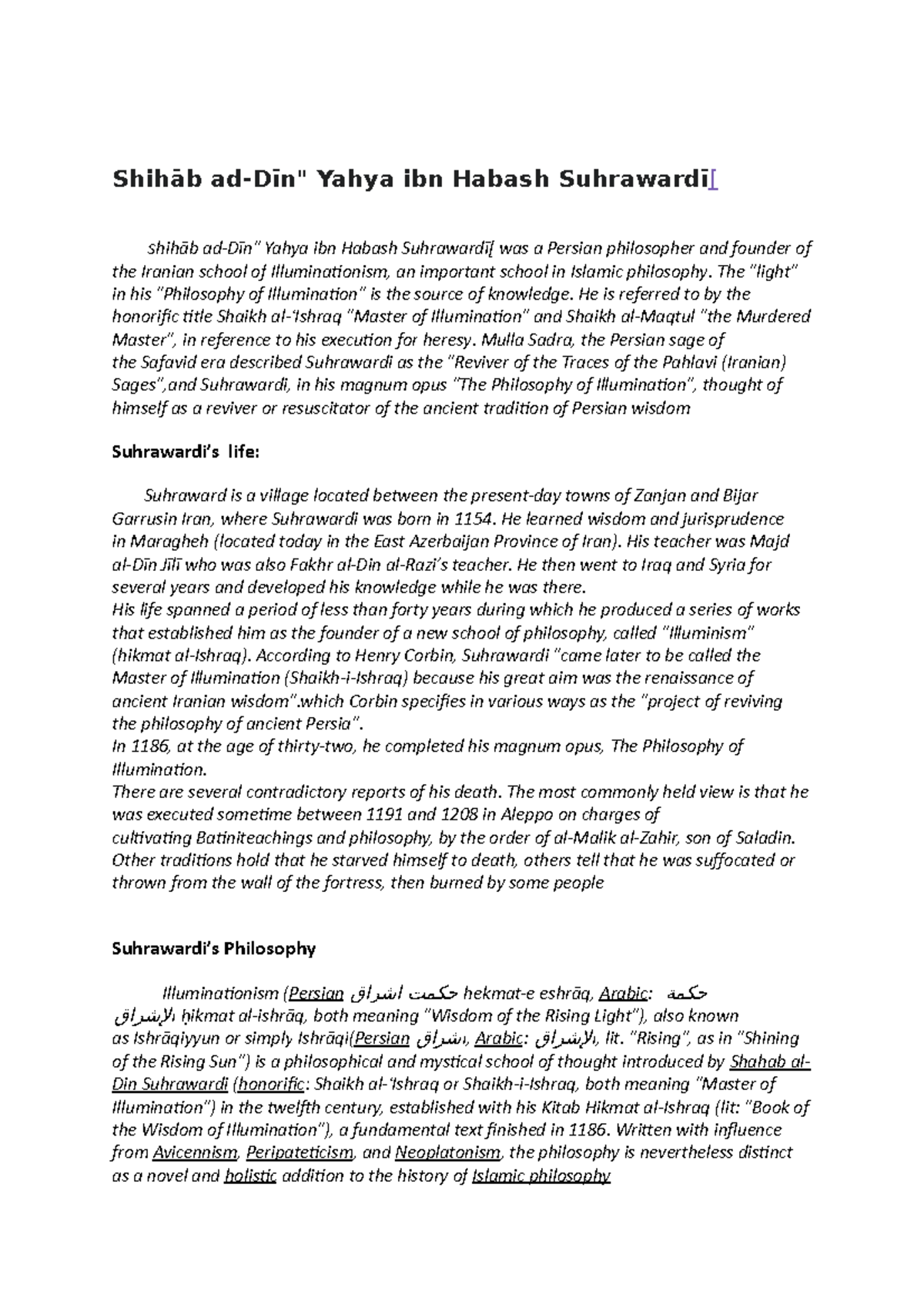 Philosophy of Illumination: The Teachings of Suhrawardi (PHIL 101 ...