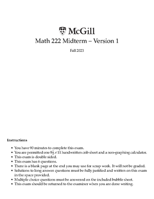 Math 222 - McGill - Calculus 3 - Studocu