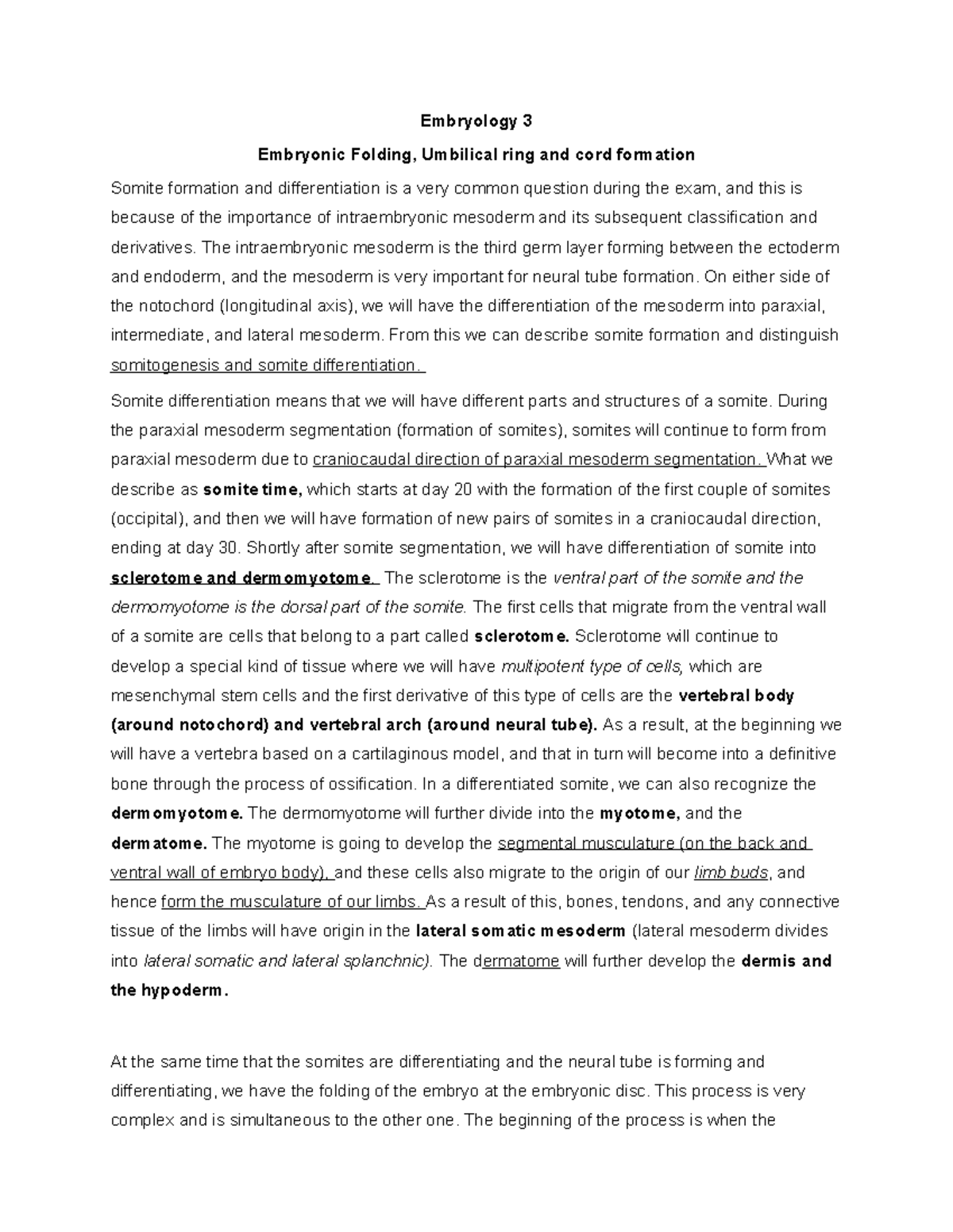 Embryology Lecture Notes 3- Embryonic folding, Umbilical ring and cord ...