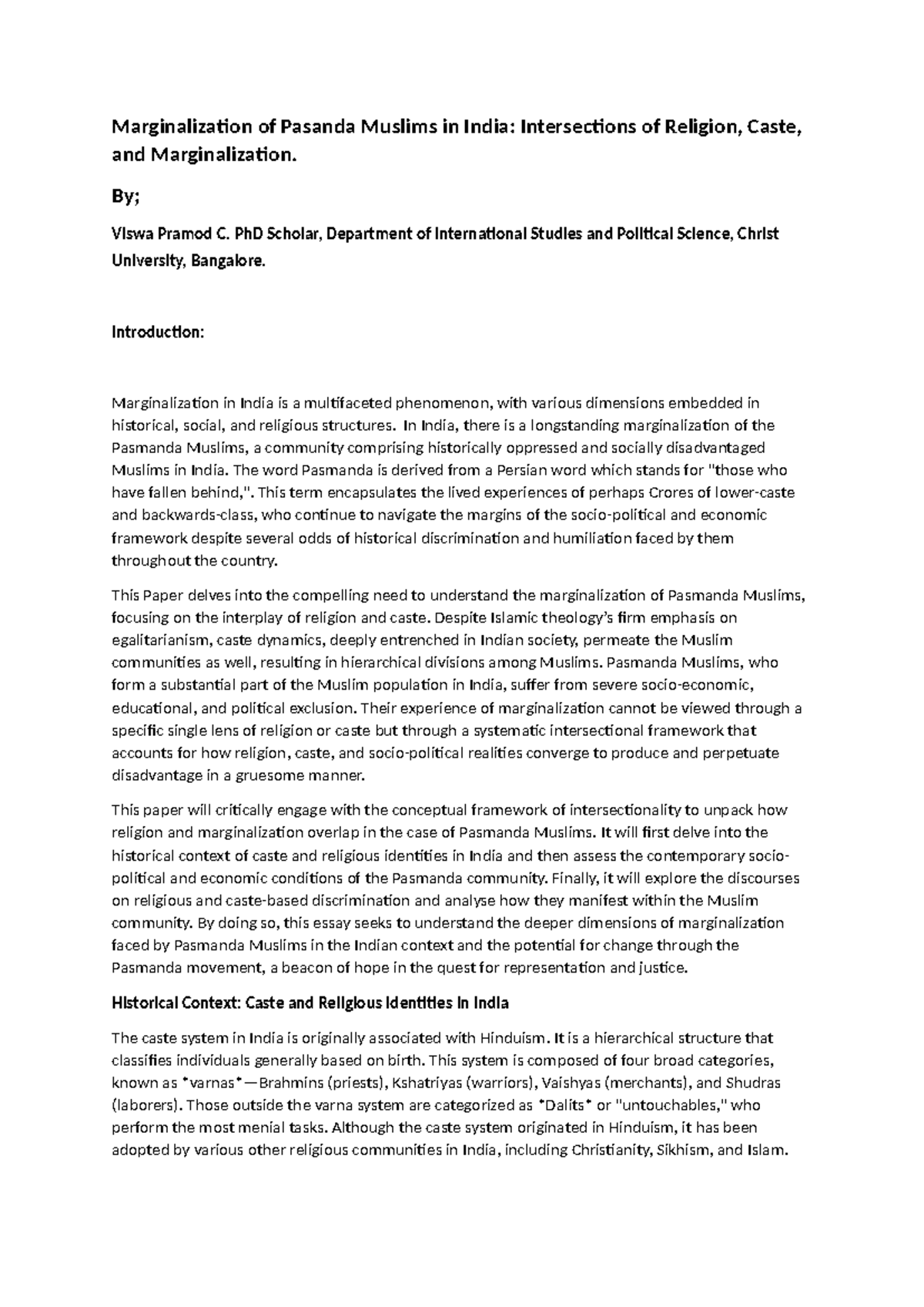 Marginalization of Pasmanda Muslims in India: Religion, Caste ...