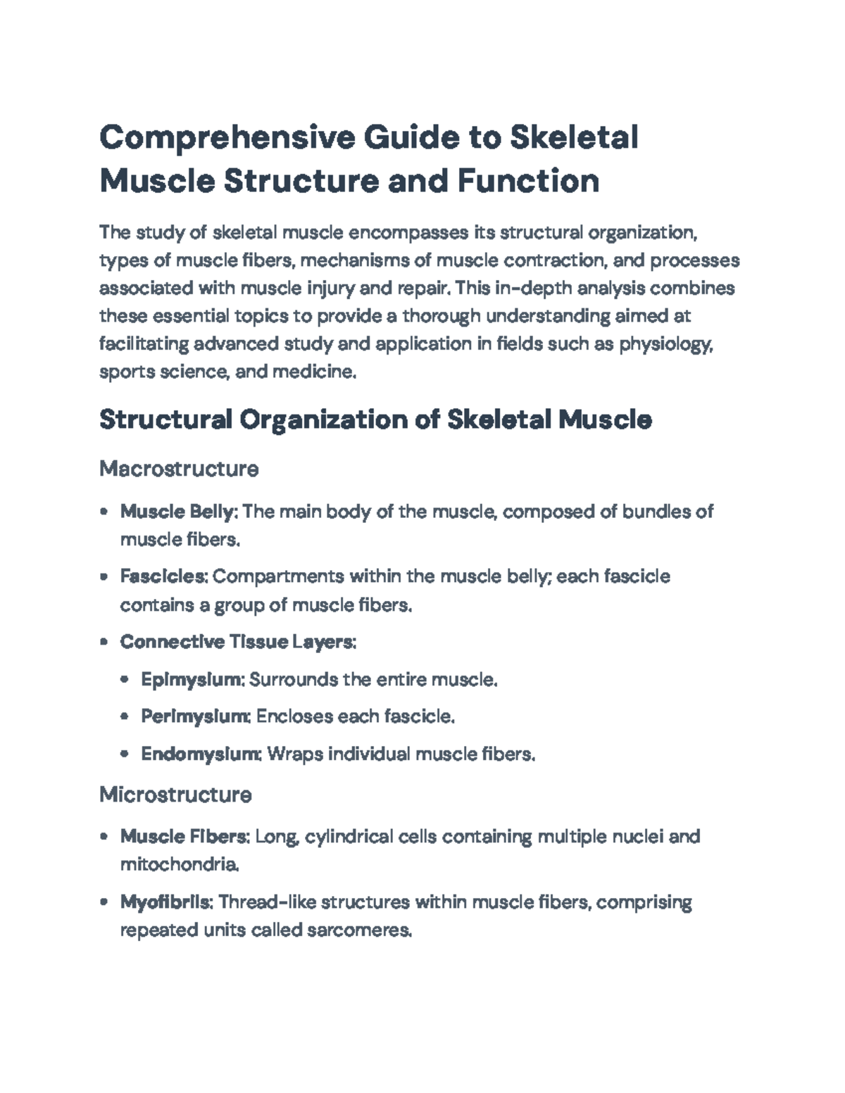 In-depth Study of Skeletal Muscle Structure & Function (BIO101) - Studocu