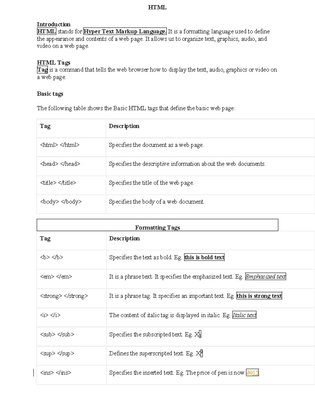 HTML Basics: Introduction to Tags and Document Structure - Studocu