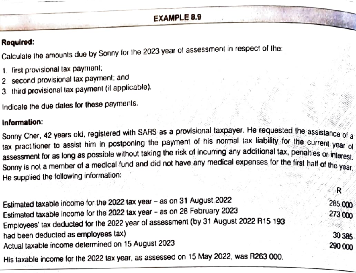 Practice Question 1: Provisional Taxes Calculation for 2023 - Studocu