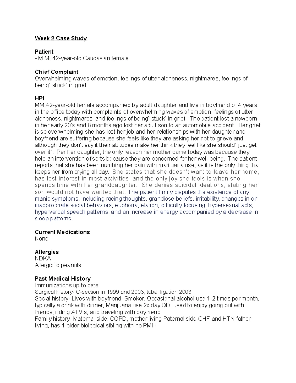 NR 603 Week 2 Case Study: Management of Major Depression in a Patient - Studocu