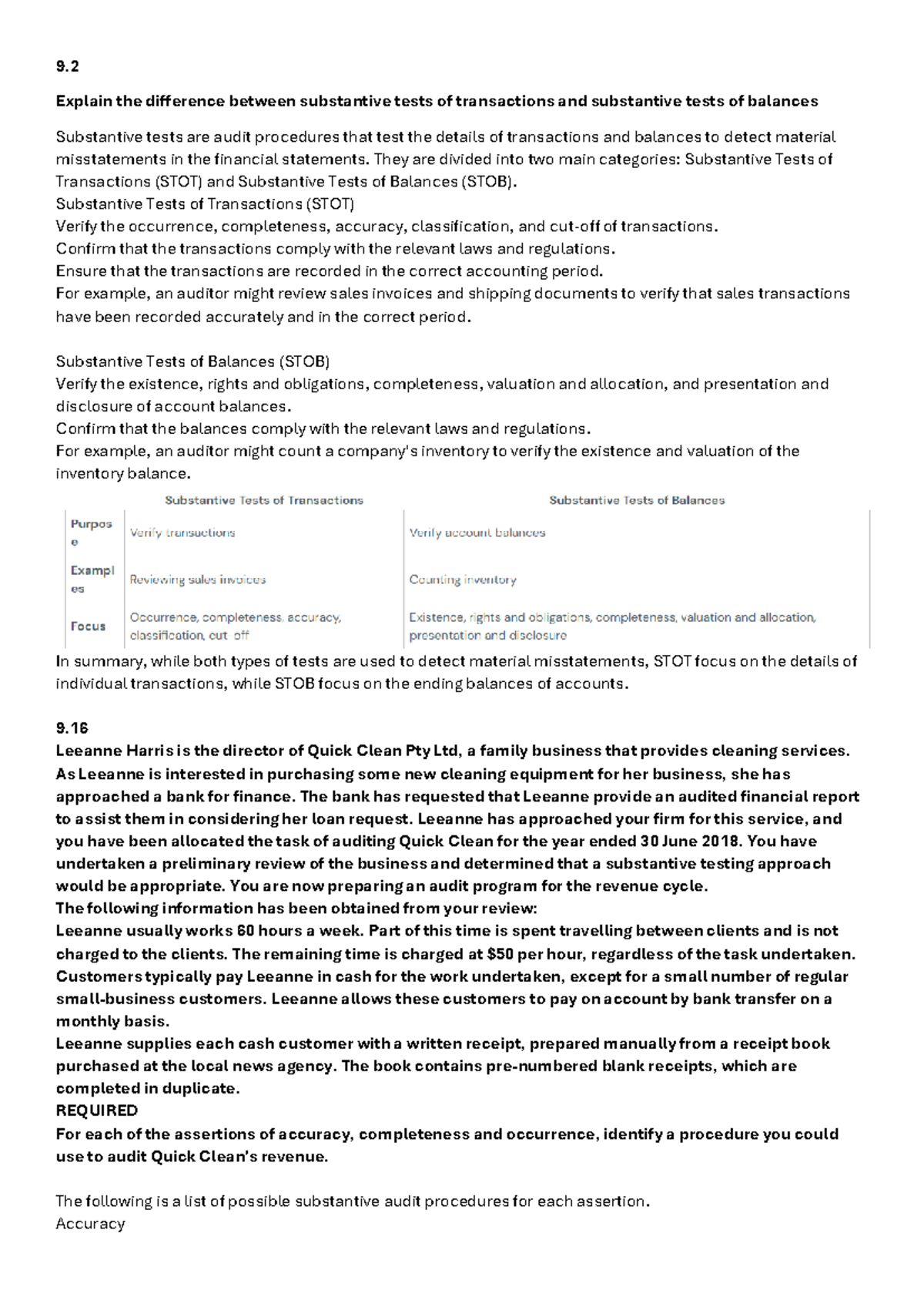 W7 - Week 7 Audit Tutorial Questions & Solutions on STOT and STOB - Studocu