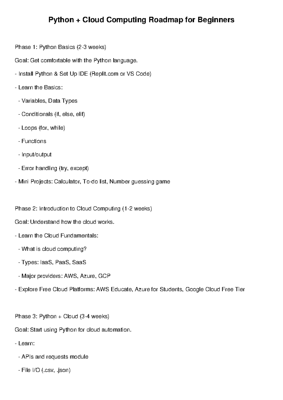 Python Cloud Computing Roadmap for Beginners: Phase 1 & 2 Overview ...