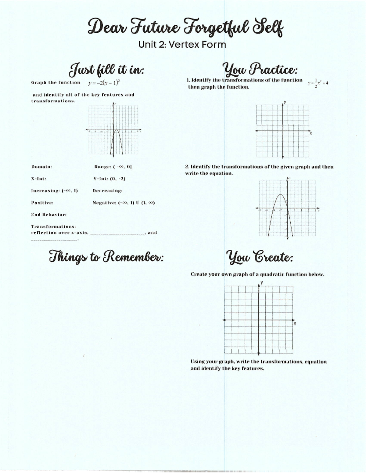 Unit 2 Notes: Understanding Vertex Form of Quadratics - Studocu