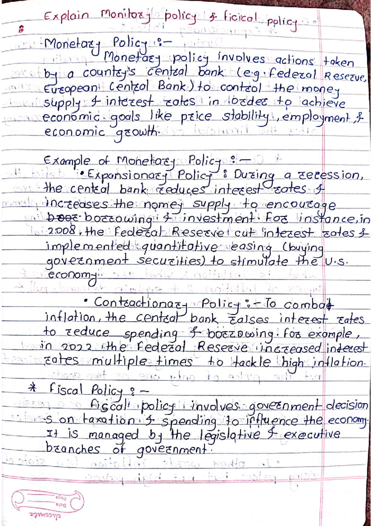 Monetary & Fiscal Policy Overview: ME Notes for Class 3 - Studocu