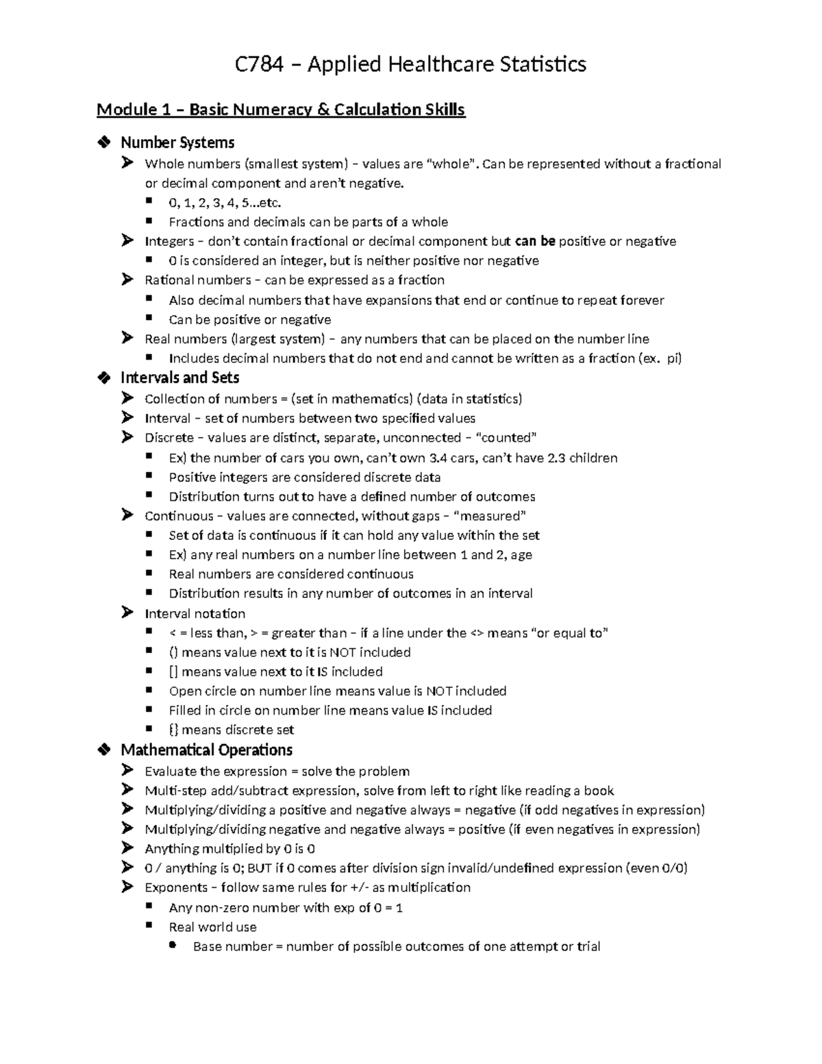 C784 Applied Healthcare Statistics: Module 1 - Basic Numeracy Skills - Studocu