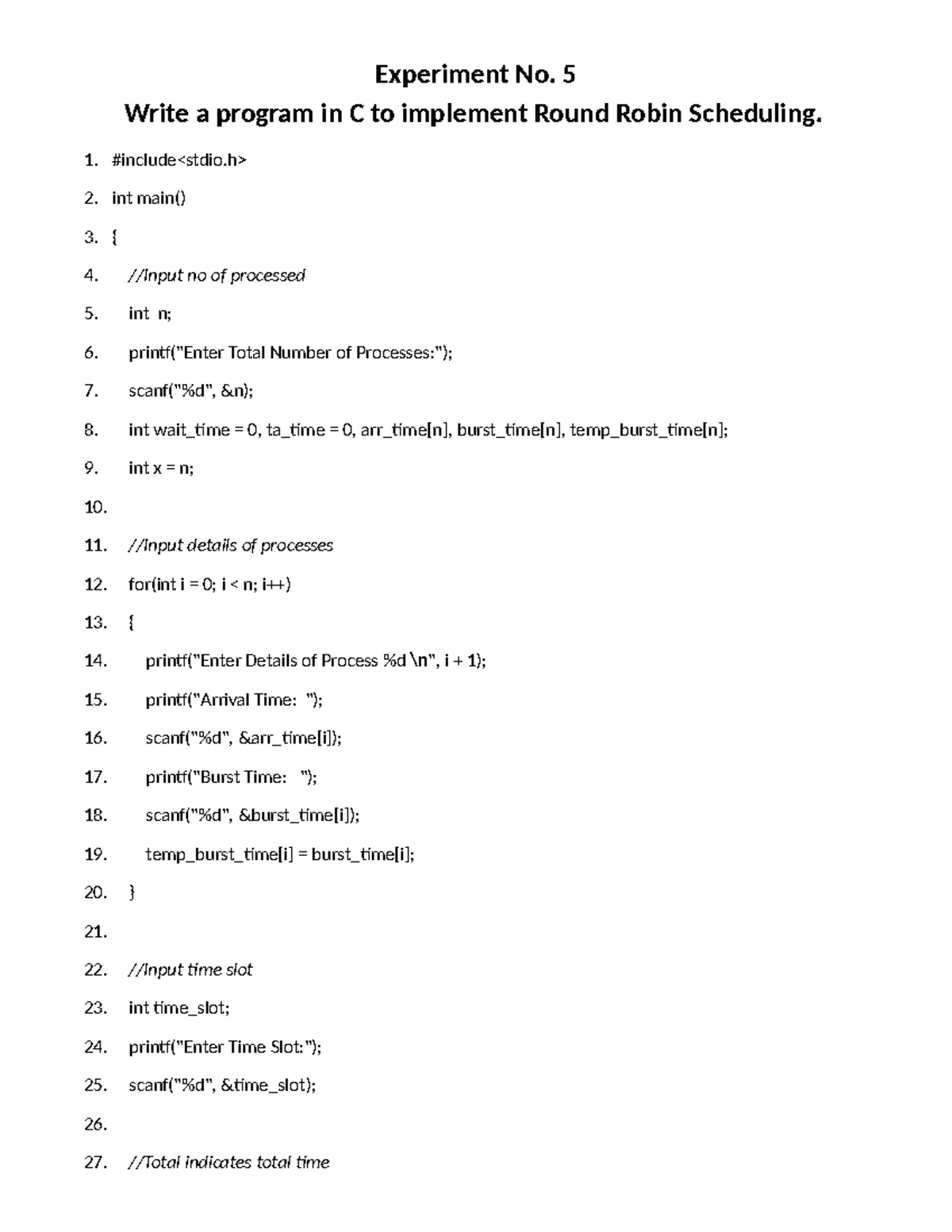 BCS 451 OS Lab Manual: Experiment 4 - SJF Scheduling Algorithm Implementation - Studocu
