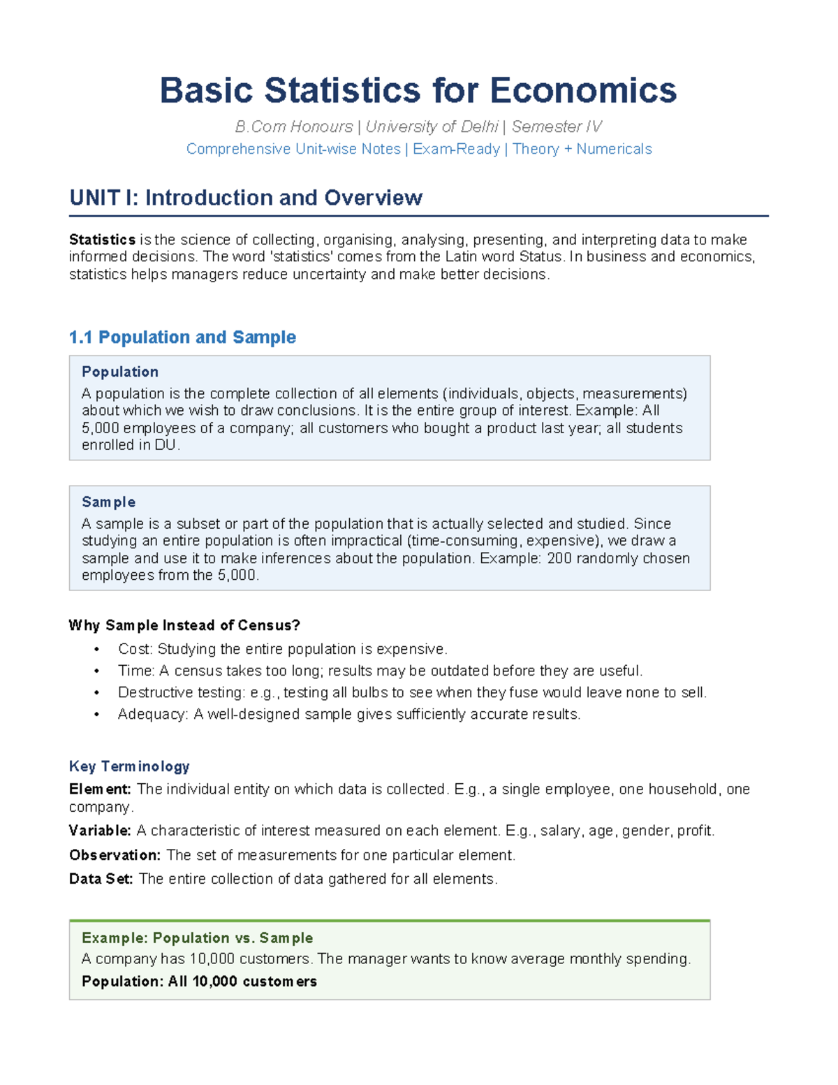 Comprehensive Statistics Notes for B.Com (Hons) Semester IV ...