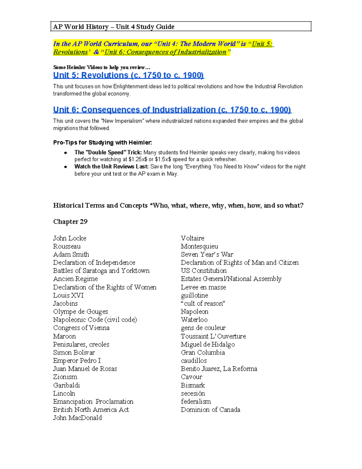 APWH Unit 4 Study Guide: Enlightenment & Revolutions (c. 1750-1900 ...
