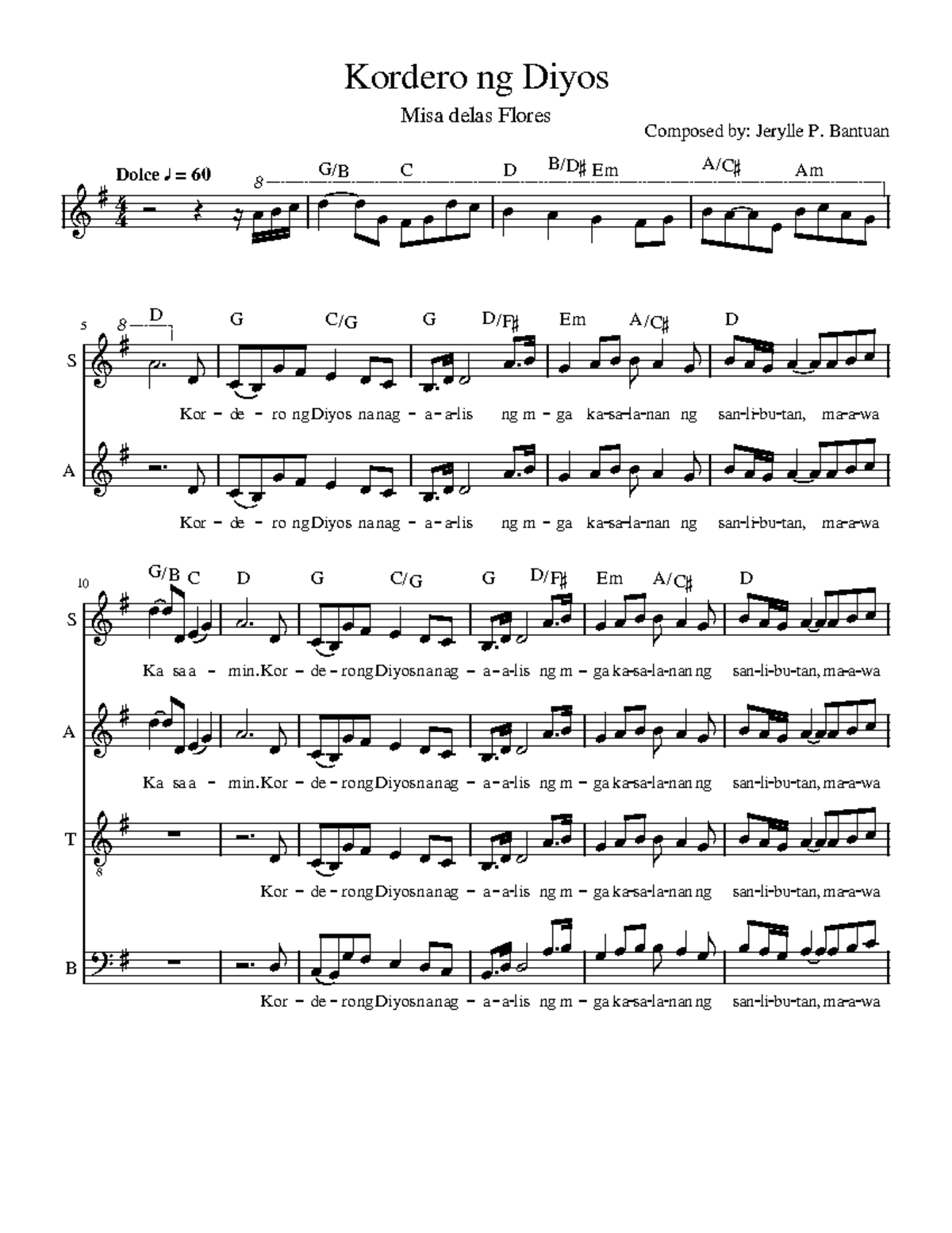 Kordero ng Diyos - Misa de las Flores Notation and Lyrics - Studocu