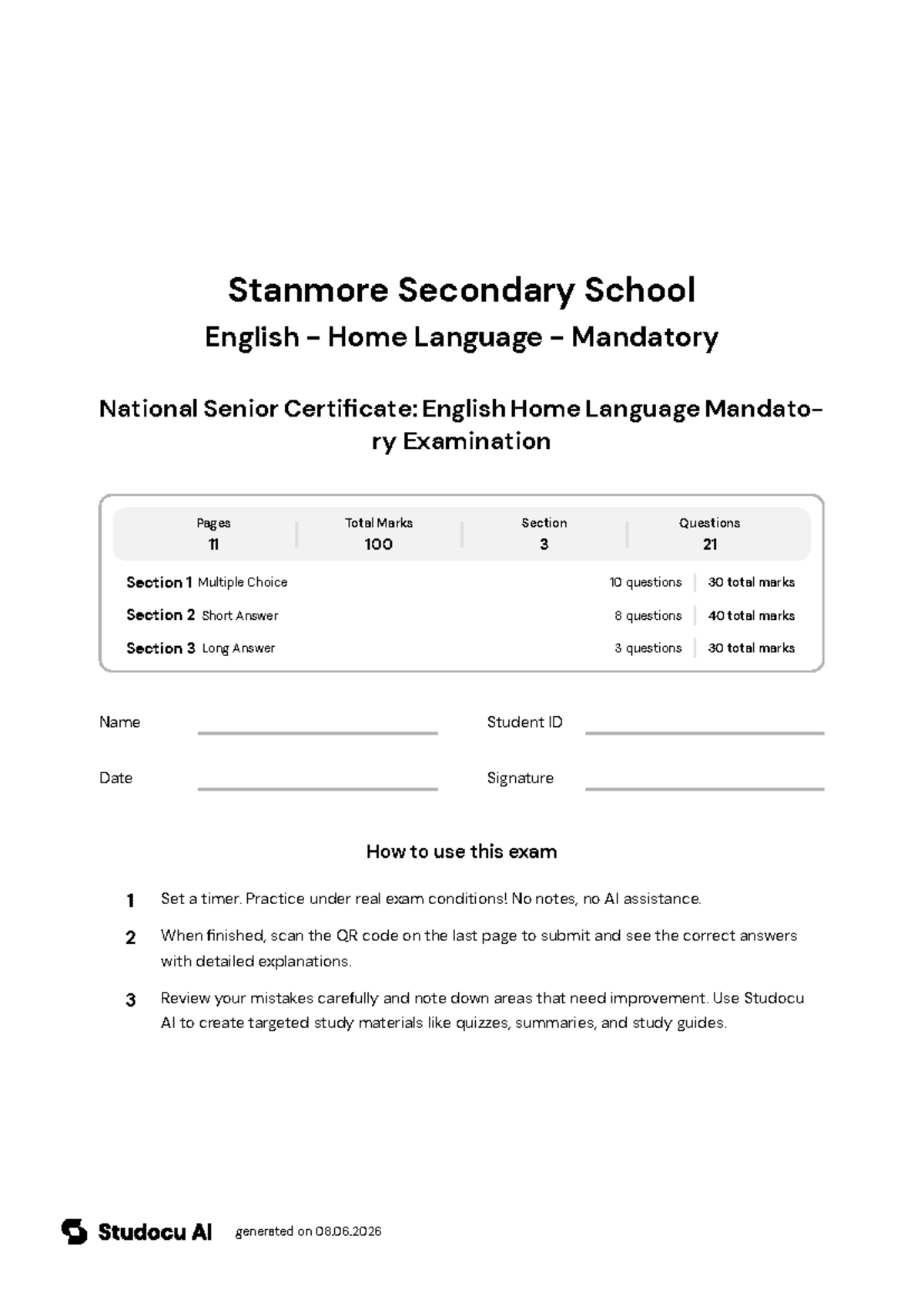National Senior Certificate: English Home Language Exam - Studocu