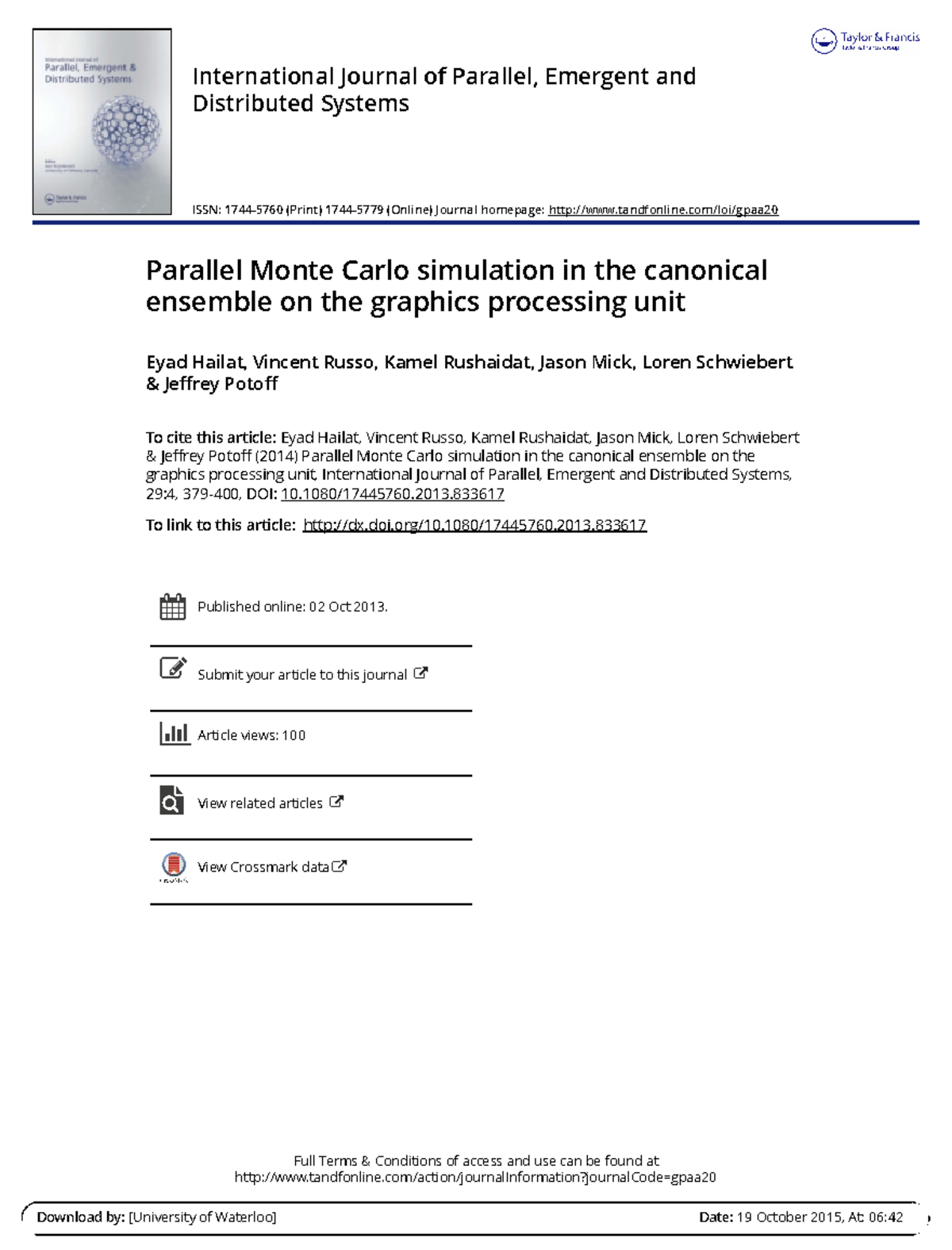 "CS 202: GPU-Based Parallel Monte Carlo Simulation in Canonical ...