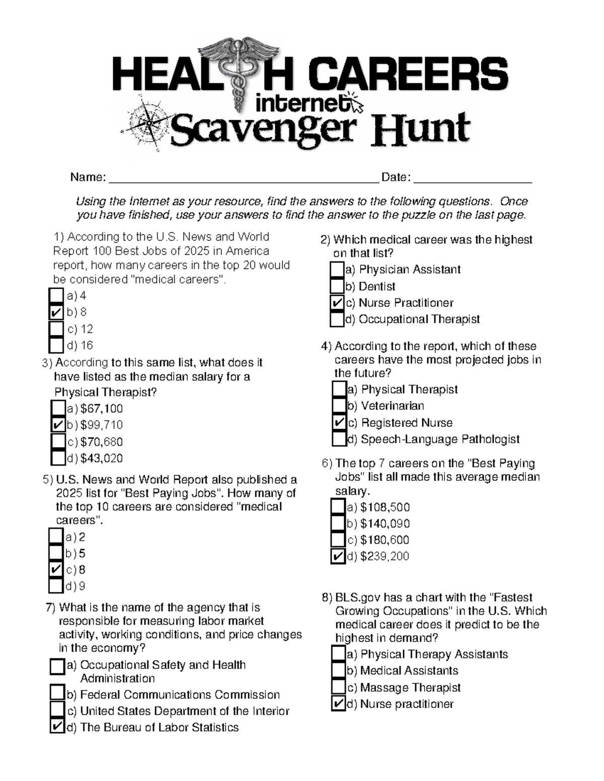 Health Career Internet Scavenger Hunt - Student PDF 07 2024 - Studocu