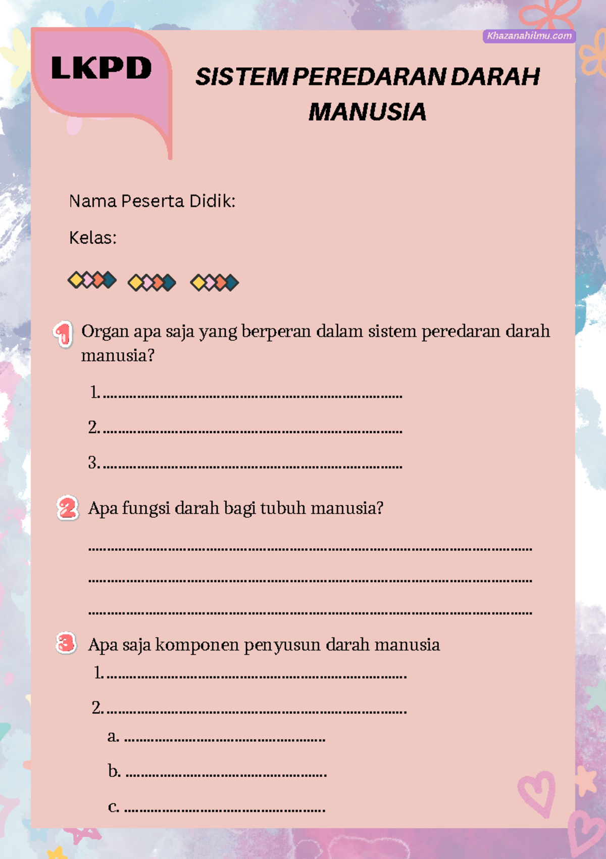 LKPD Sistem Peredaran Darah Manusia - Kelas 1 - 5 - Studocu