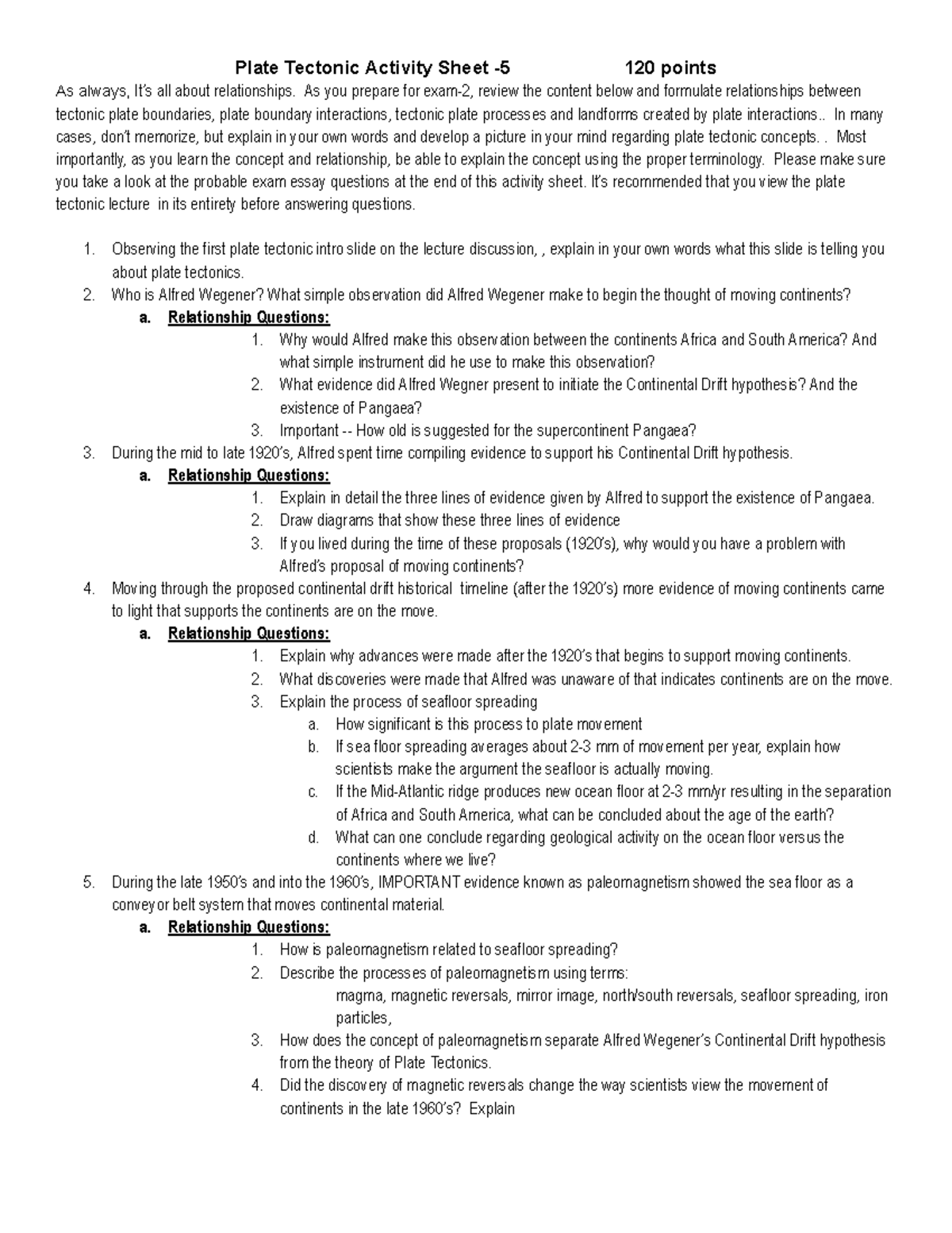 Plate Tectonic Activity Study Sheet for Exam 2 Review - Studocu