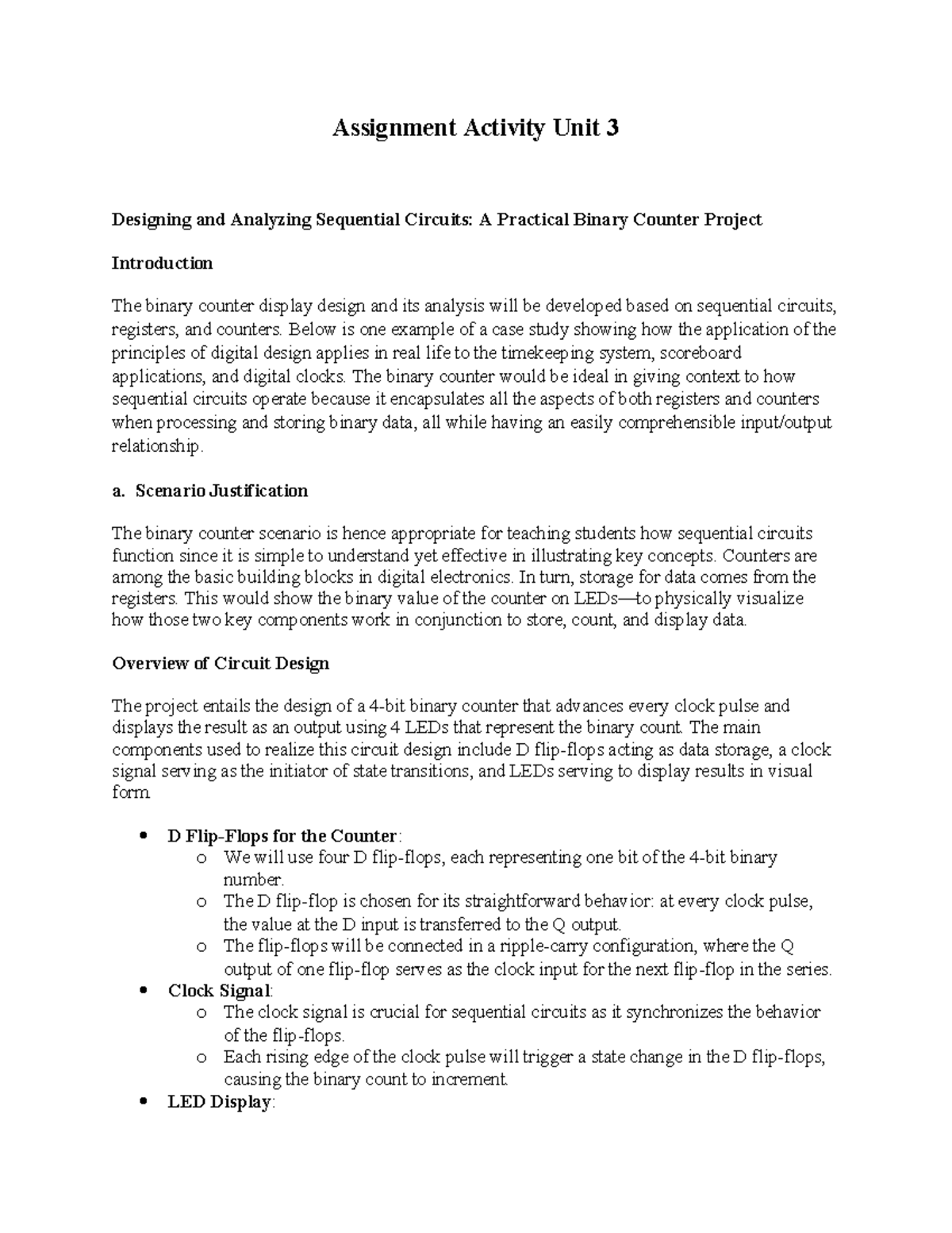 Assignment Activity Unit 3: Designing a Practical Binary Counter - Studocu