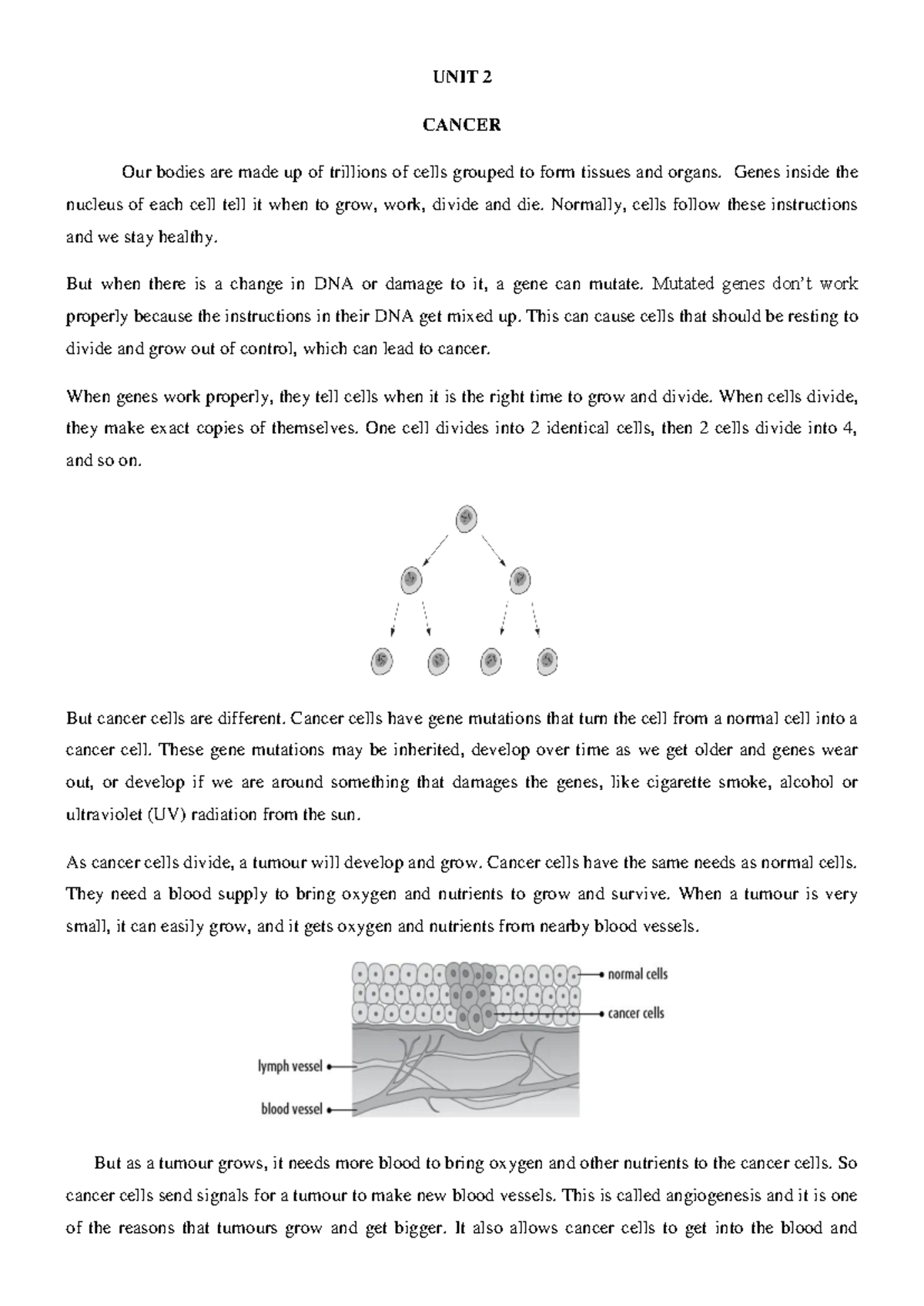 UNIT 2: Cancer Overview and Types - Study Materials - Studocu